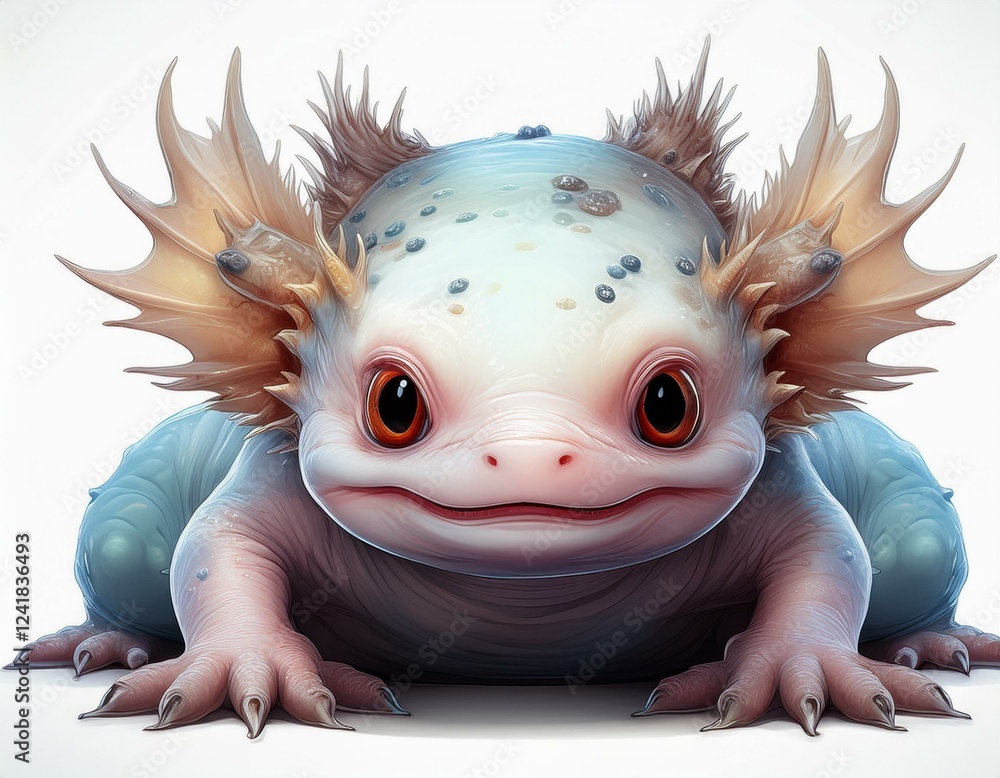 GCute but scary axolotl looks realistic isolated on white background ...