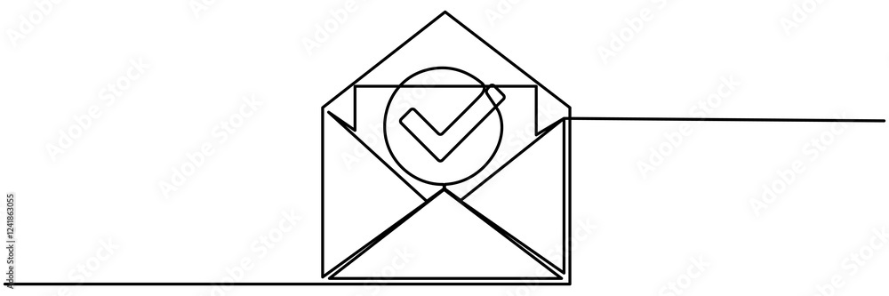 Open envelope with check mark continuous one line drawing. Receive ...