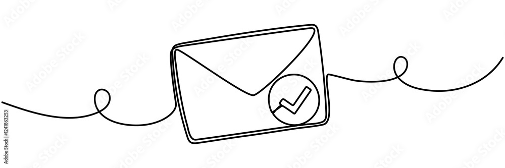 Paper envelope with check mark continuous one line drawing. Receive ...
