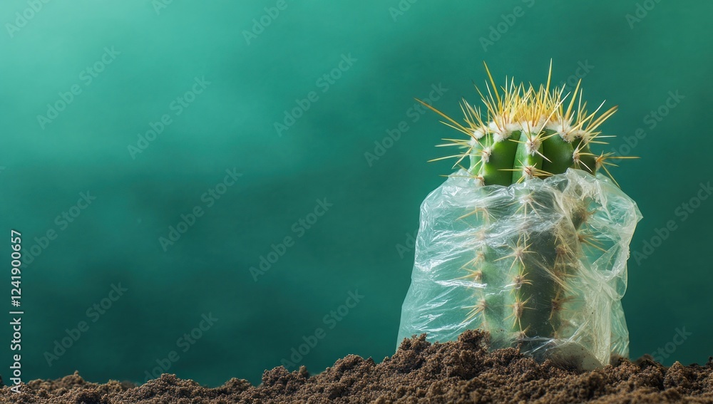 Plastic Pollution Threatens Nature: A Cactus Suffocated by a Plastic ...