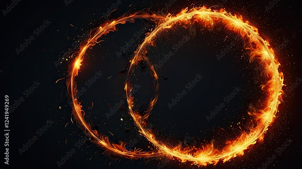 Two radiant circles of fire intertwine creating a mesmerizing visual ...