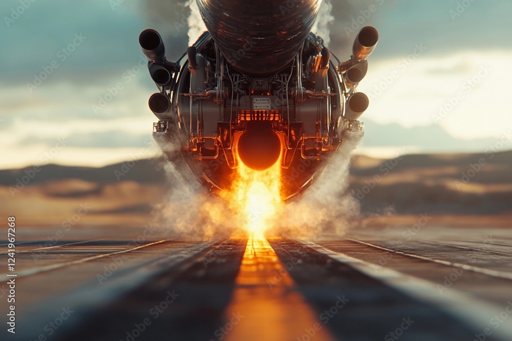 A close-up of a jet engine on the runway with visible heat emanating ...