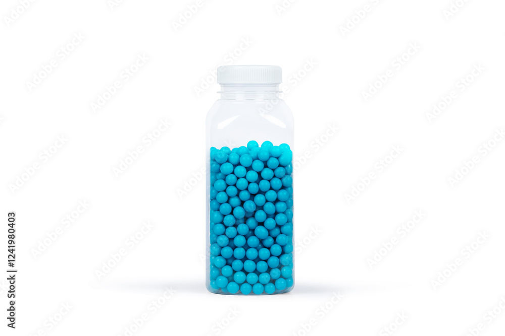 Transparent Plastic Container Filled with Blue Sugar Pearls: Minimalist ...