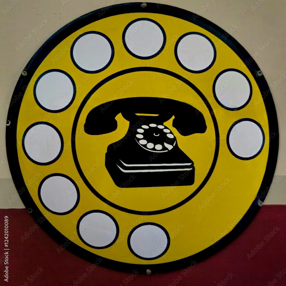 Iconic retro telephone sign with a rotary dial design, evoking ...