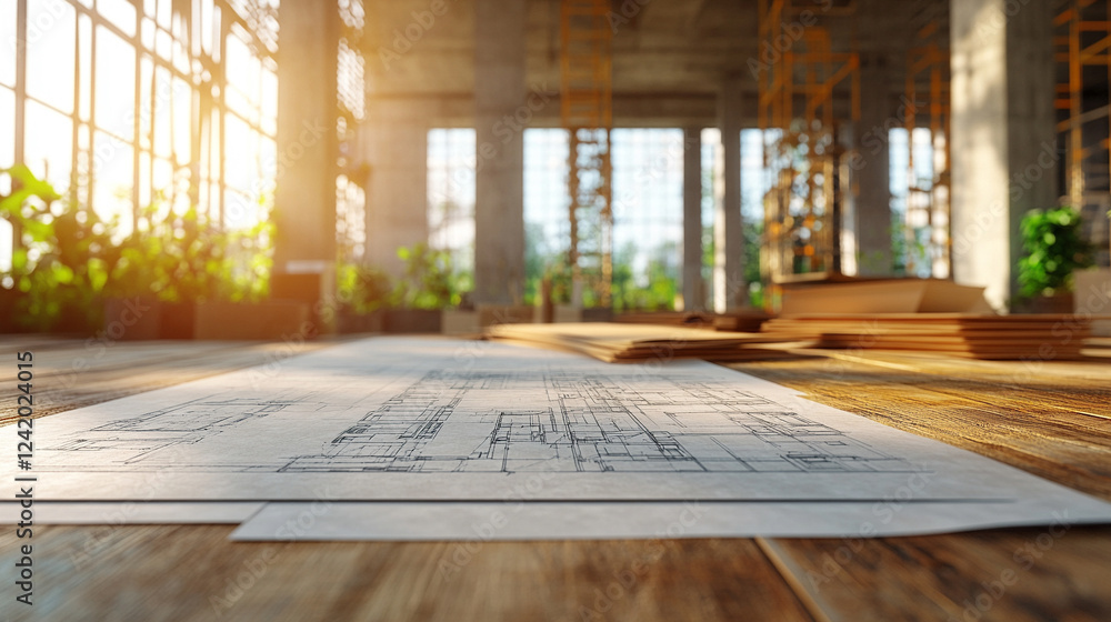 A 3D model design illustration of a building construction draft for a ...