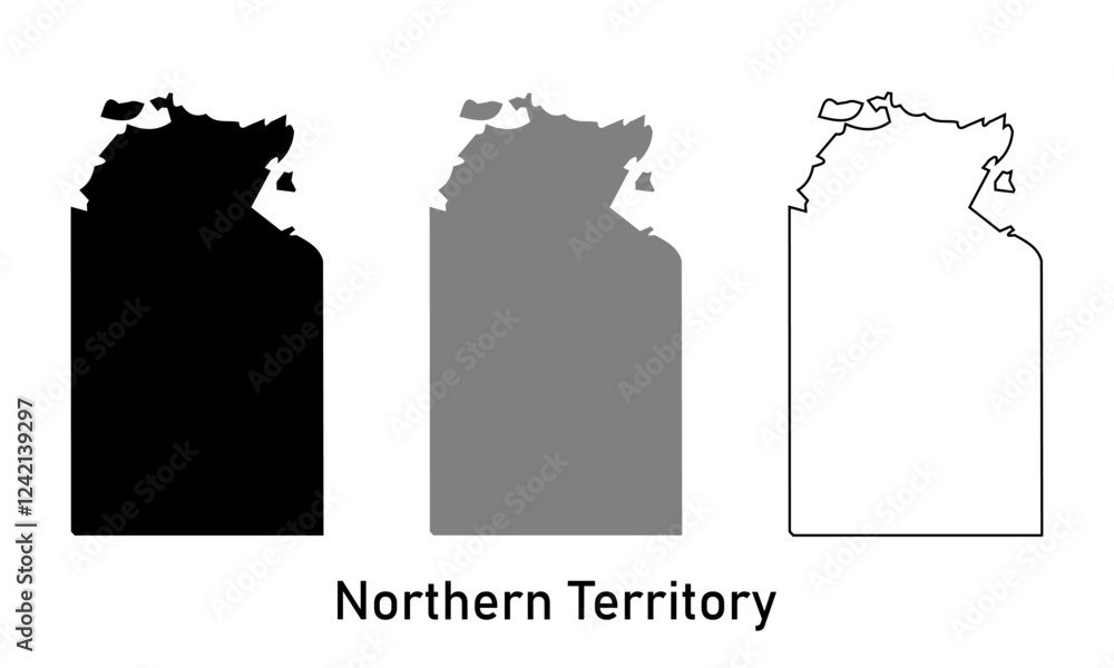 Northern Territory map in outline style, black color, gray color Stock ...