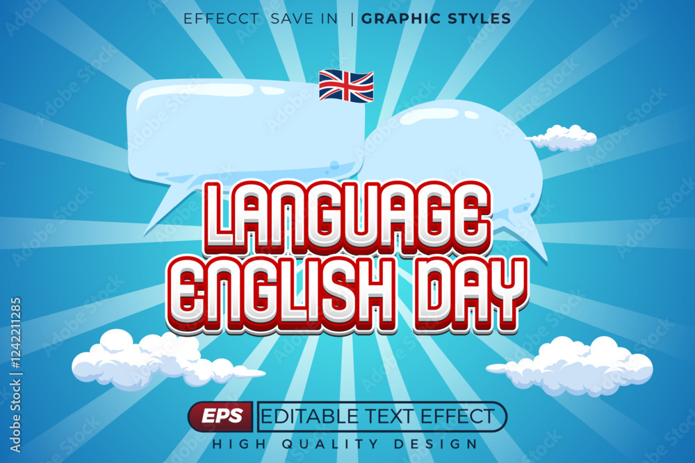 Editable 3d text effect language english day Stock Vector | Adobe Stock