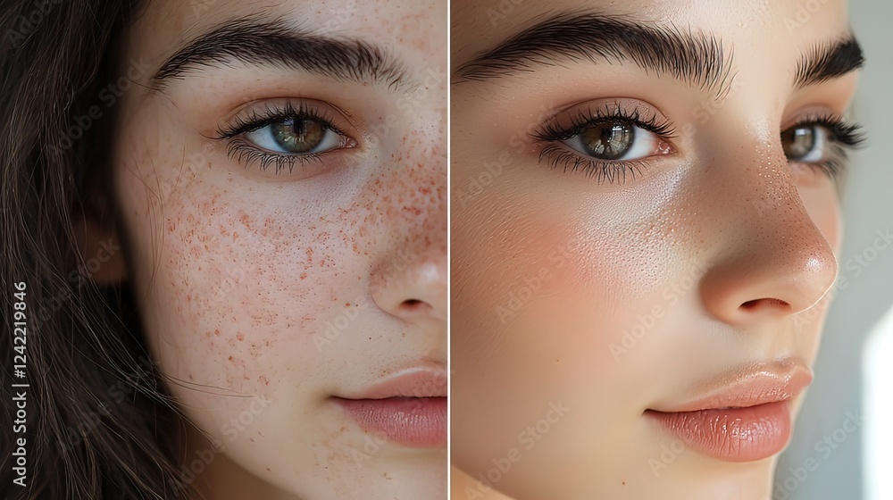 Before & after skin treatment showing improved complexion, clearer skin ...
