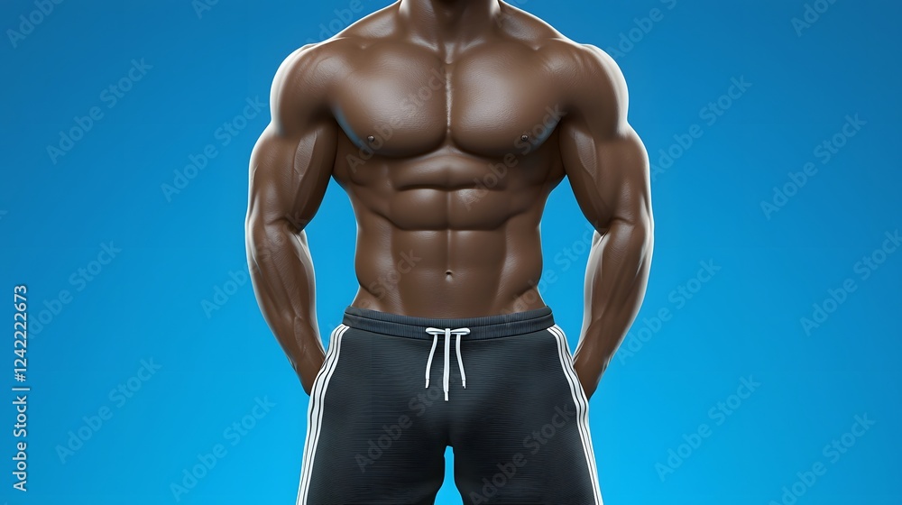 Highly detailed 3D of a muscular male figure with a strong core ...