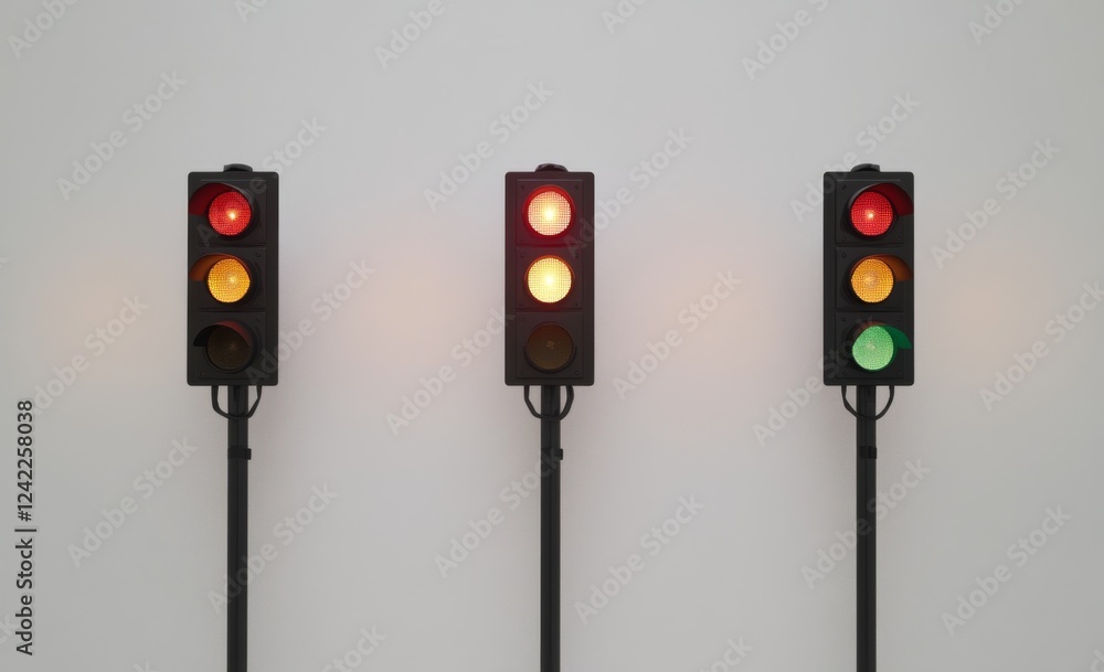 Traffic lights sequence, studio, neutral background, safety signal ...