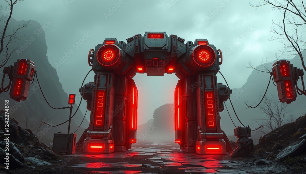 AI-Controlled Robotic Gateway with Red Runes – A futuristic portal ...