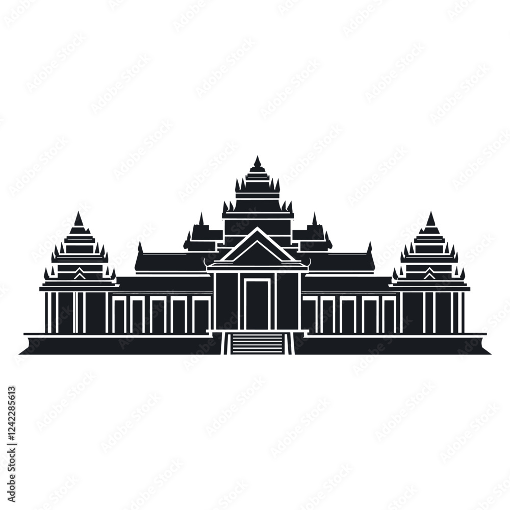 Simple angkor wat linear architecture illustration stencil vector Stock ...
