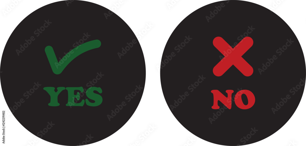 Sharp green checkmark and red cross icon set on isolated transparent ...