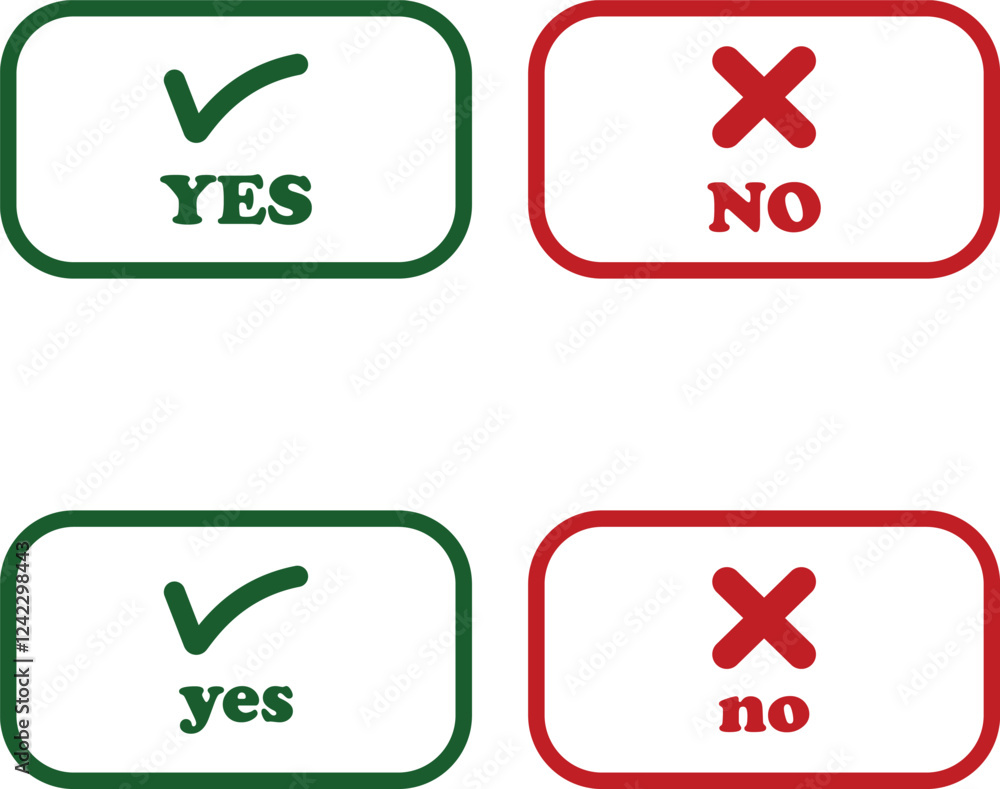 Sharp green checkmark and red cross icon set on isolated transparent ...