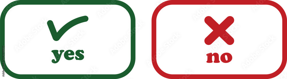 Sharp green checkmark and red cross icon set on isolated transparent ...