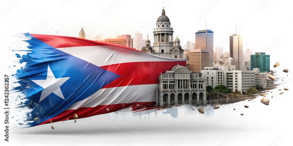 Long Exposure of San Juan City with Puerto Rico Flag Ripped Apart on ...