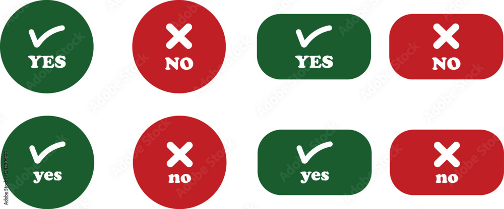 Sharp green checkmark and red cross icon set on isolated transparent ...