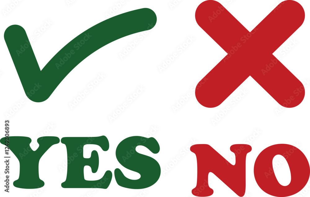 Sharp green checkmark and red cross icon set on isolated transparent ...