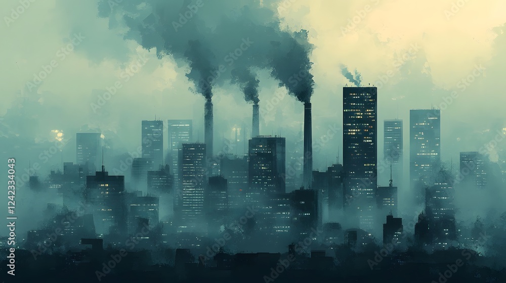 Toxic air pollution featuring PM2 5 dust foggy industrial emissions and ...