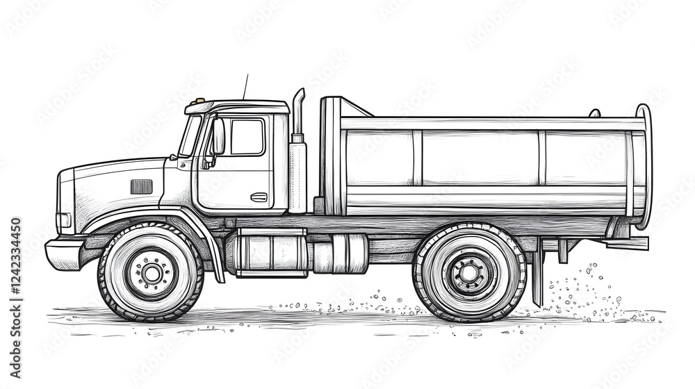 Outline of a powerful dump truck for construction site work and heavy ...