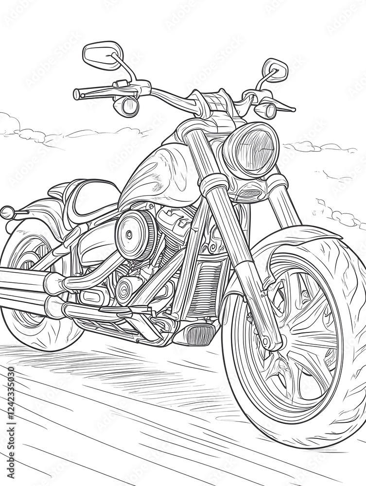 Stylized Motorcycle Outline Drawing for Kids Coloring and Creative Art ...
