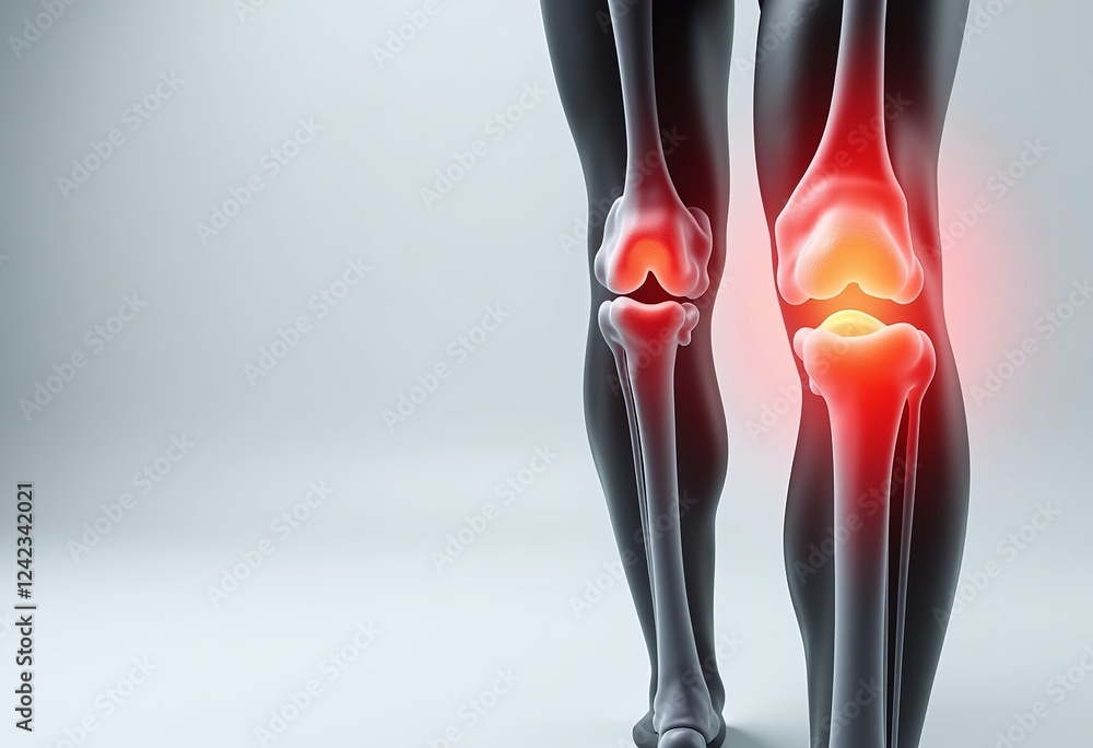 Knee Pain 3D Medical Render: Zoomed Leg View, Glowing Skin, Grayscale ...