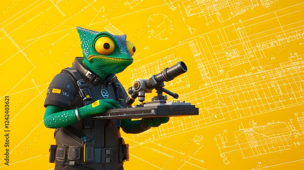 Chameleon dressed as a scientist or doctor holding a microscope ...