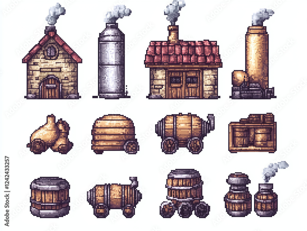 Pixel Art Building and Storage Collection Stock Illustration | Adobe Stock