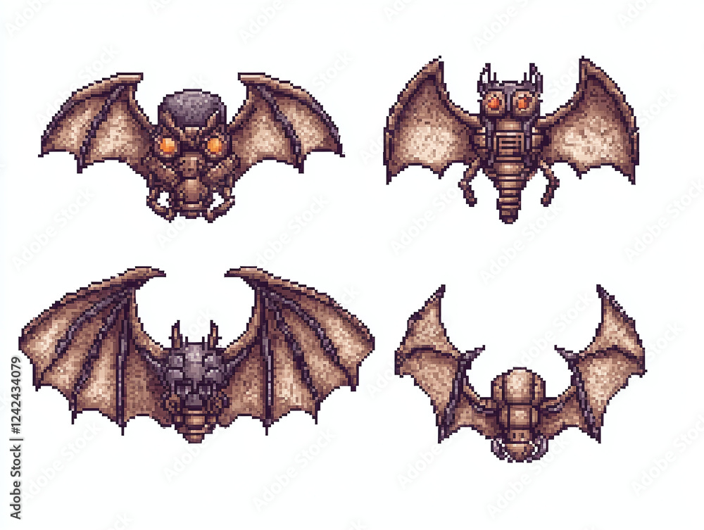 Pixel Art Bats - Steampunk Creatures Stock Illustration | Adobe Stock
