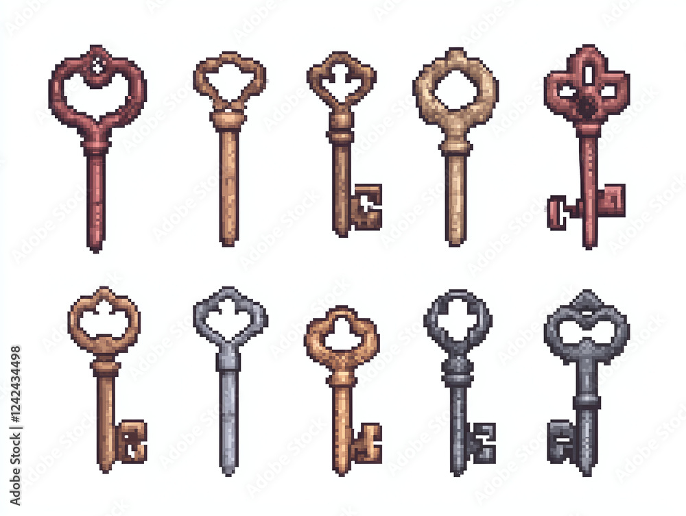 Pixel Art Vintage Keys Collection Stock Illustration | Adobe Stock