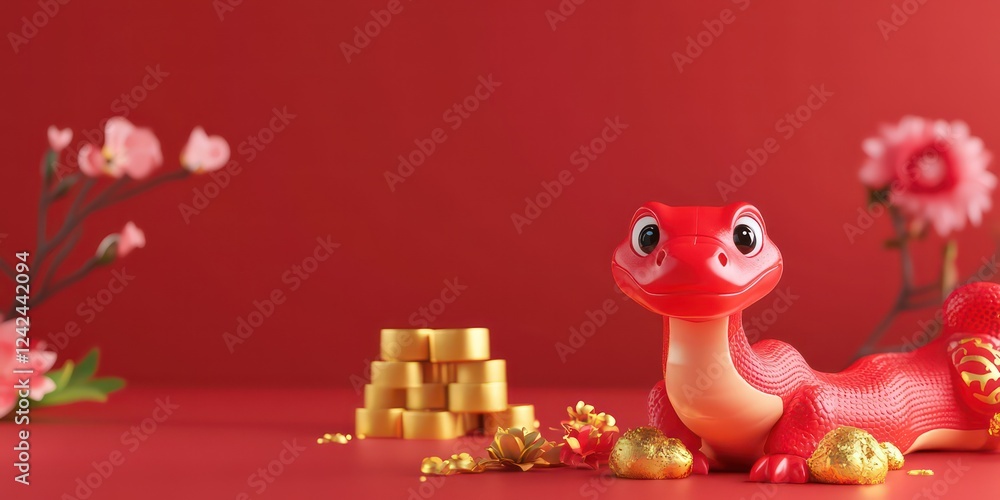 Cute red snake, blind box toy characters, Chinese New Year atmosphere ...
