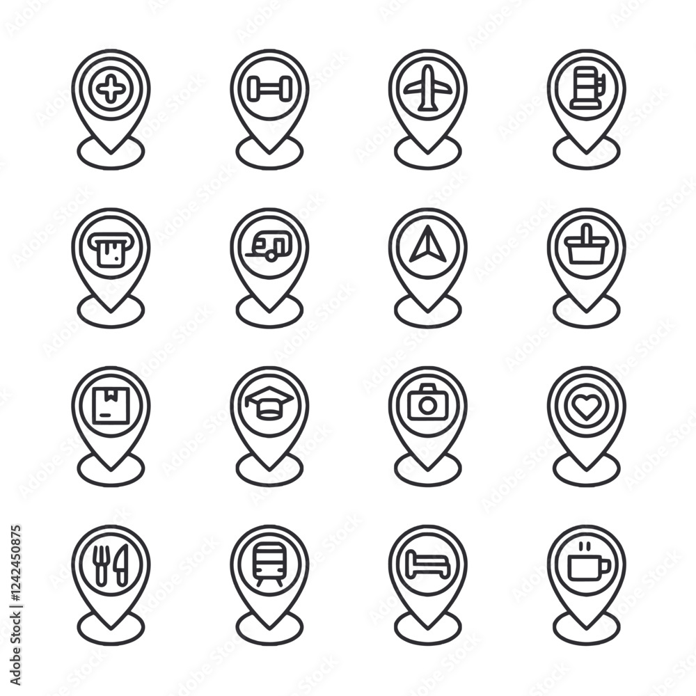 A set of black and white icons that are all pointing to different ...