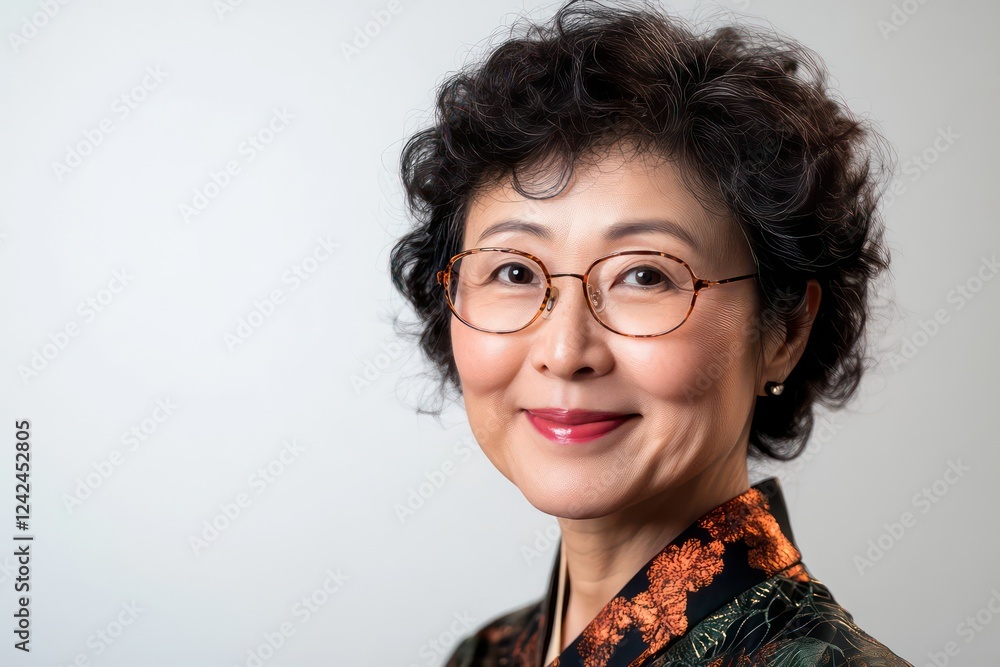 English teacher, 45-year-old female, Asian face, nylon dark green ...