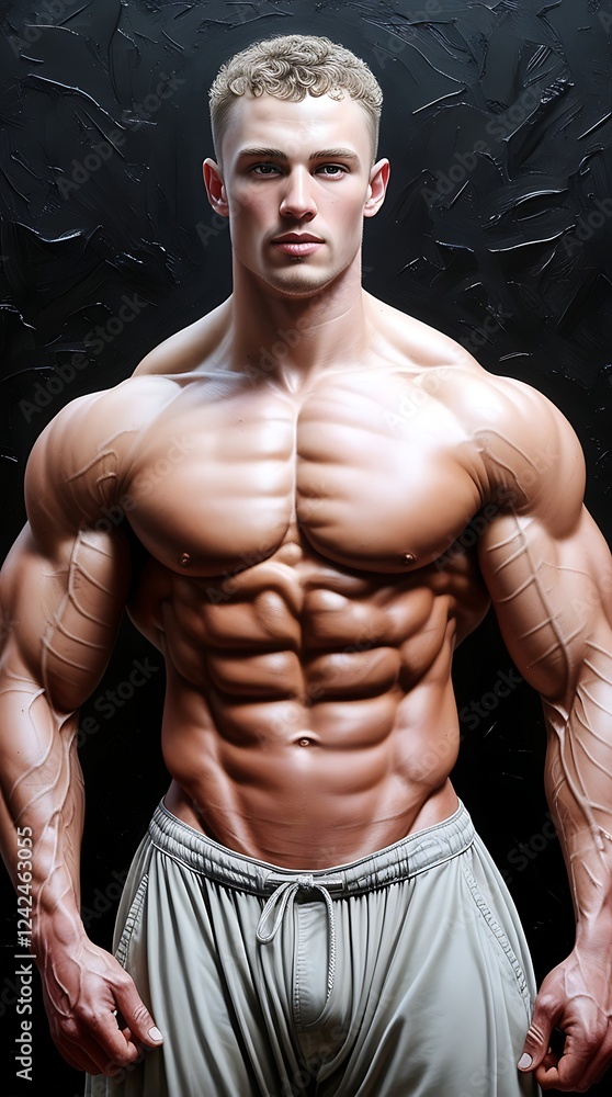 Bodybuilding athlete showcasing extreme fitness with defined abs and ...