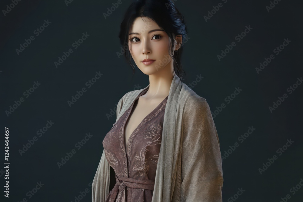 Realistic, high-quality full-body portrait of a beautiful Chinese woman ...