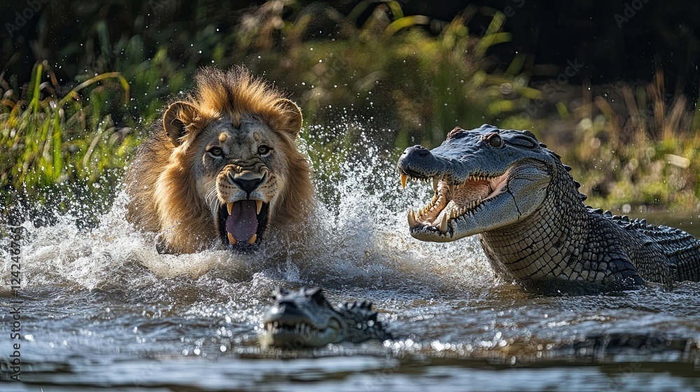 Carnivorous animals in the wild featuring lions wolves and crocodiles ...