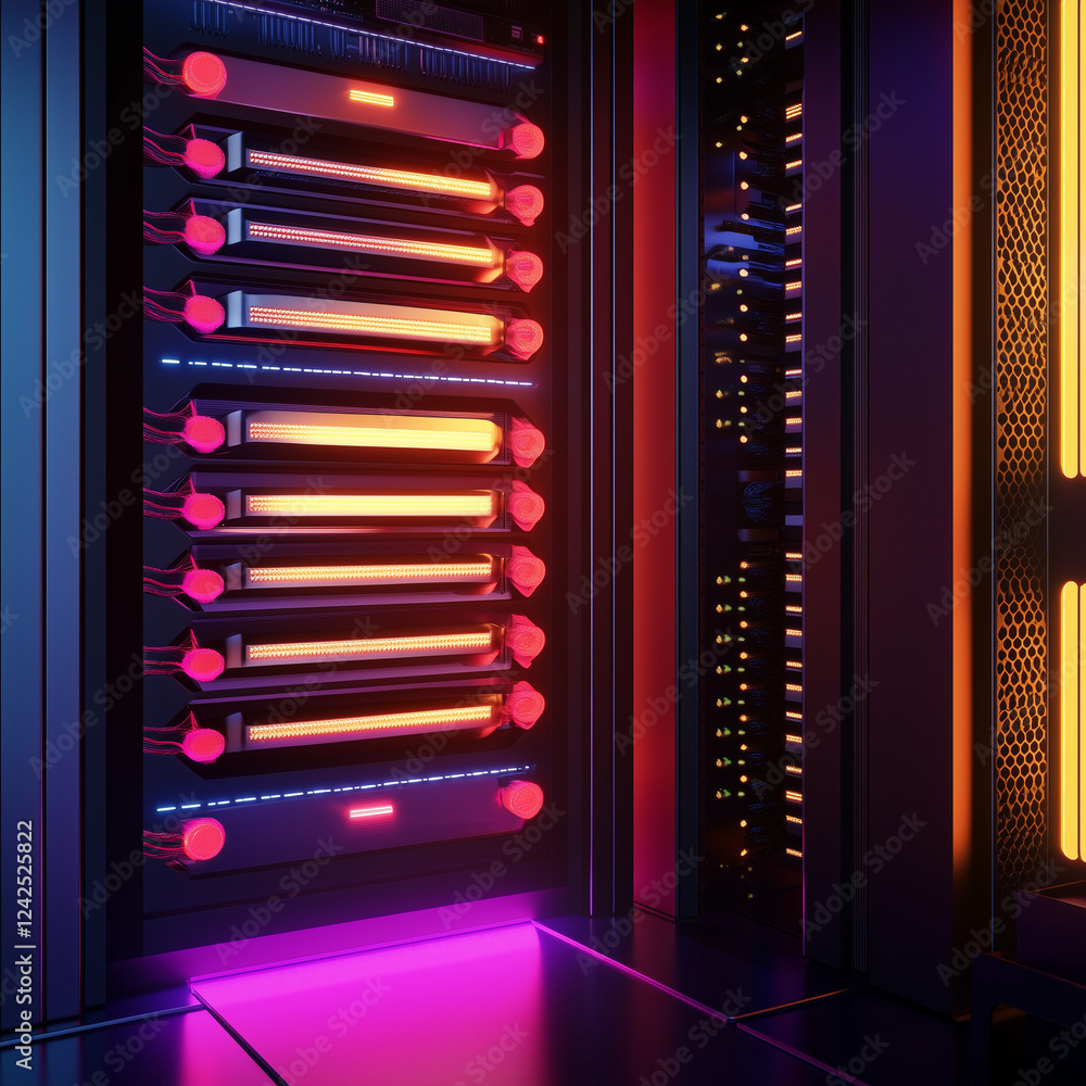 3D Illustration of a Modern Server Room: Data Center Racks and ...