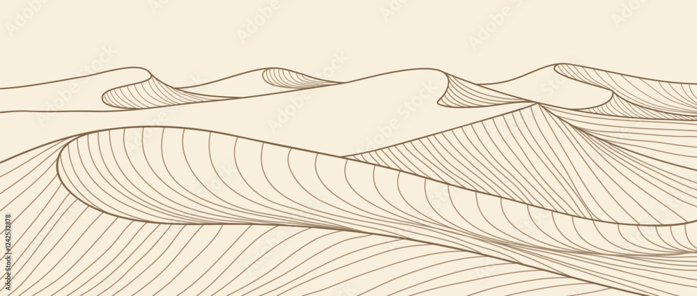 Hand drawn desert illustration sketch with line art print. Abstract ...