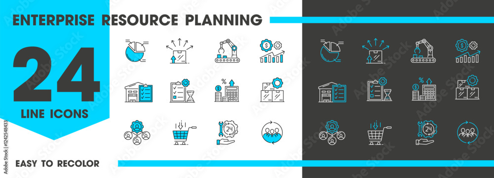 ERP line icons. Enterprise Resource Planning software system vector ...