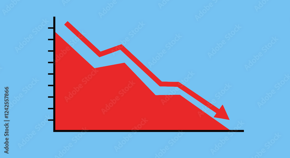 Economic crash imminent. This image shows a red downward trend line on ...
