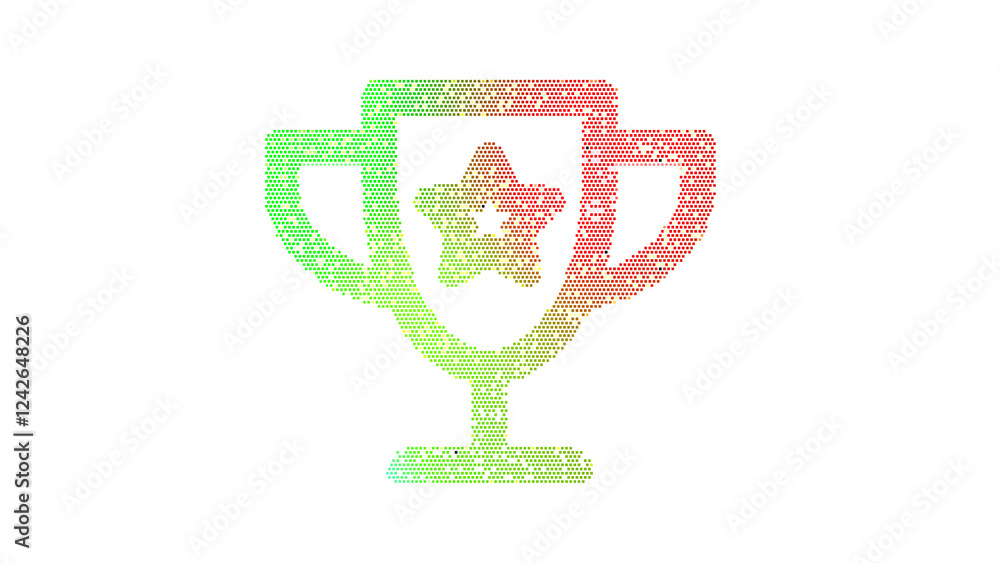 Icon trophy star is made up of LED square shapes. There are bright ...