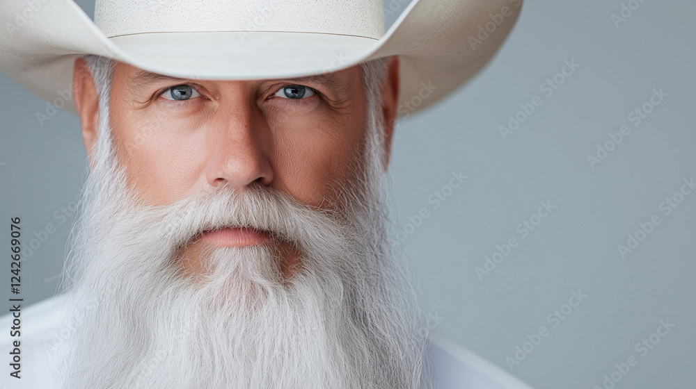Silver Fox Cowboy: A close-up portrait of a mature man with a long ...