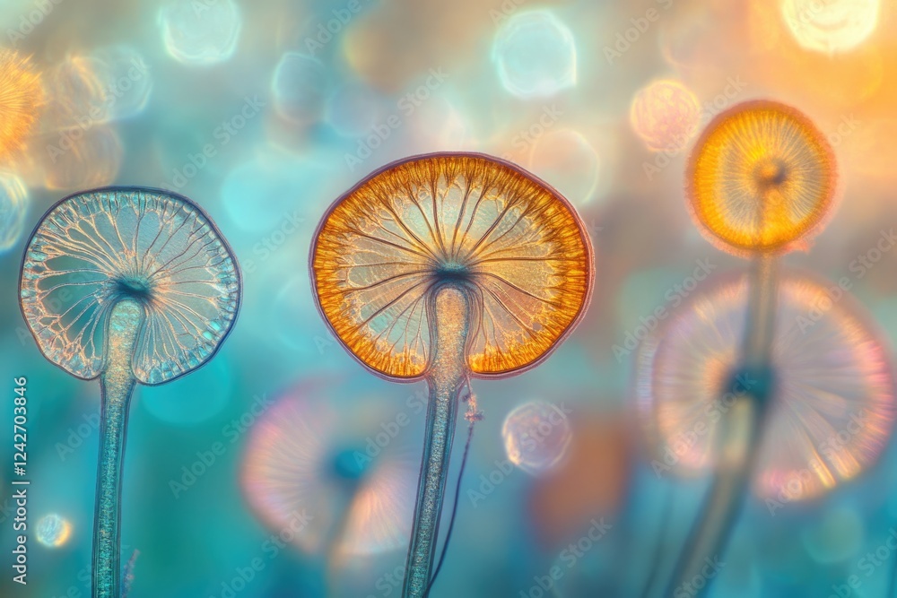 Microscopic fungi display vibrant colors and intricate structures under ...