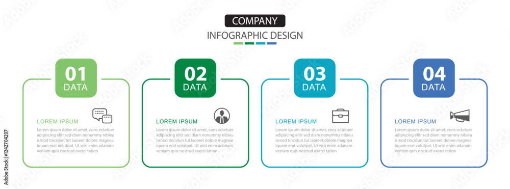 4 data infographics rectangle layout paper template. Illustration ...