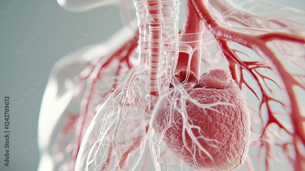Realistic 3D diagram of the respiratory system showing the bronchial ...