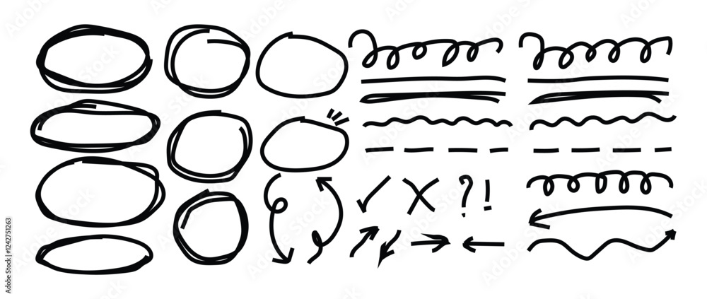 Marker lines and Red color isolated on transparent background. Hand ...