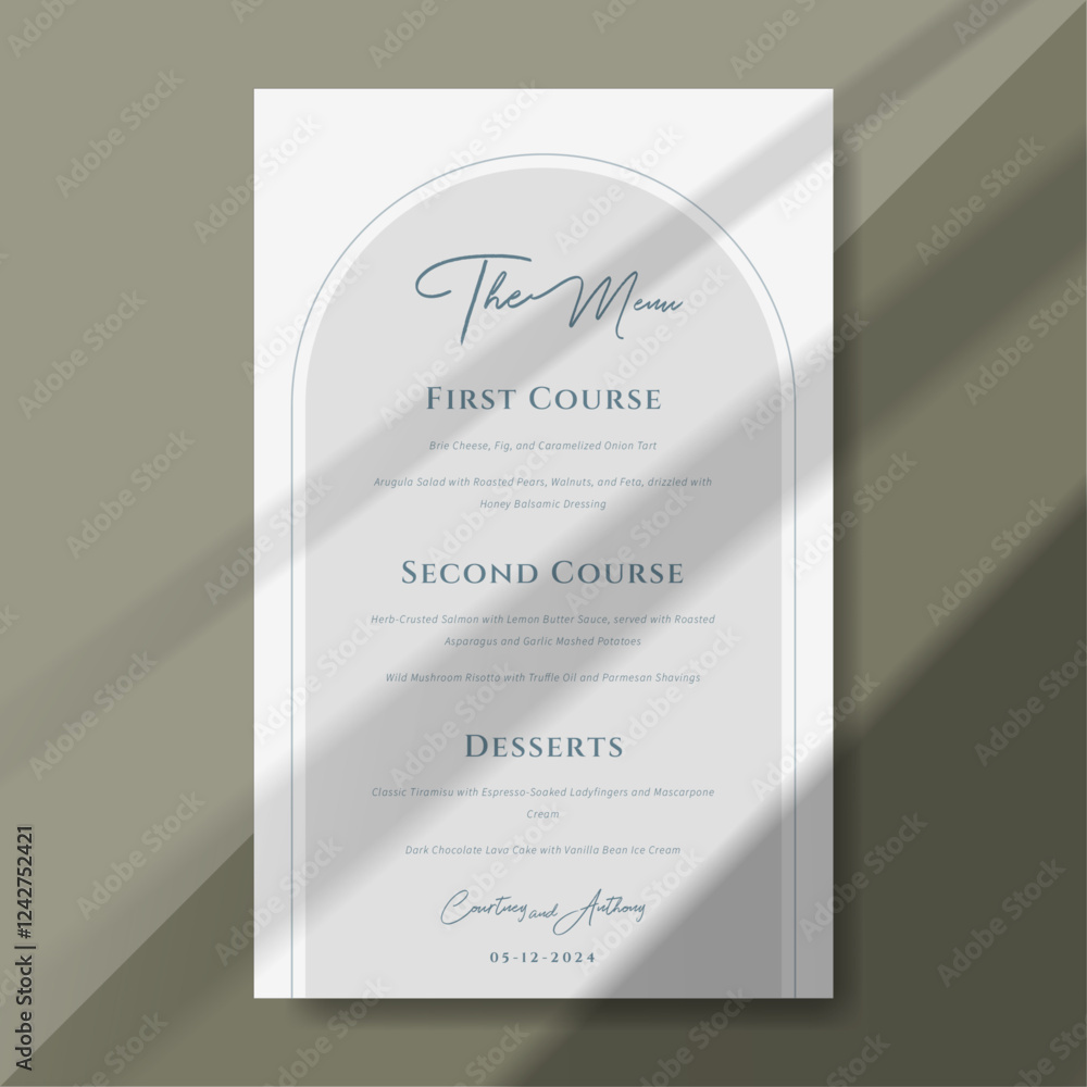 Elegant wedding menu template with a modern and minimalist design ...