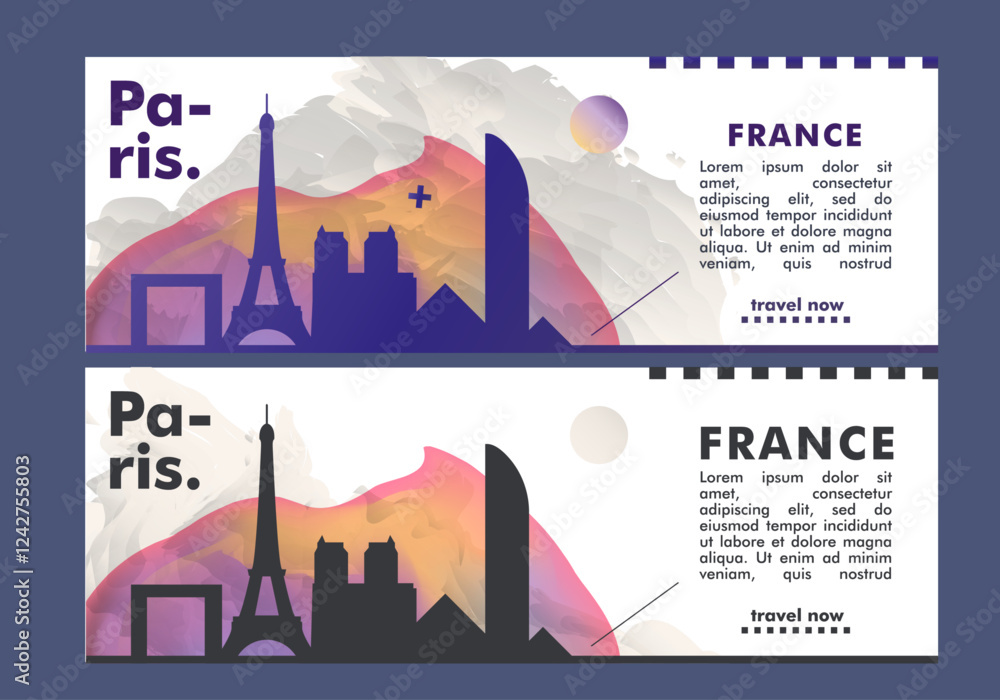 Paris city horizon profile banner, placard, header, footer. France ...