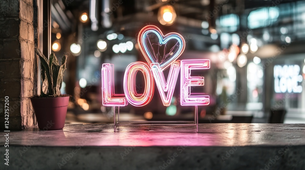 LOVE neon text effect template with glowing type style and bright ...