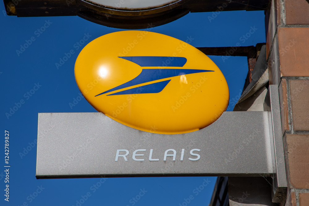 La Poste relais sign logo yellow and french text sign relay of office ...